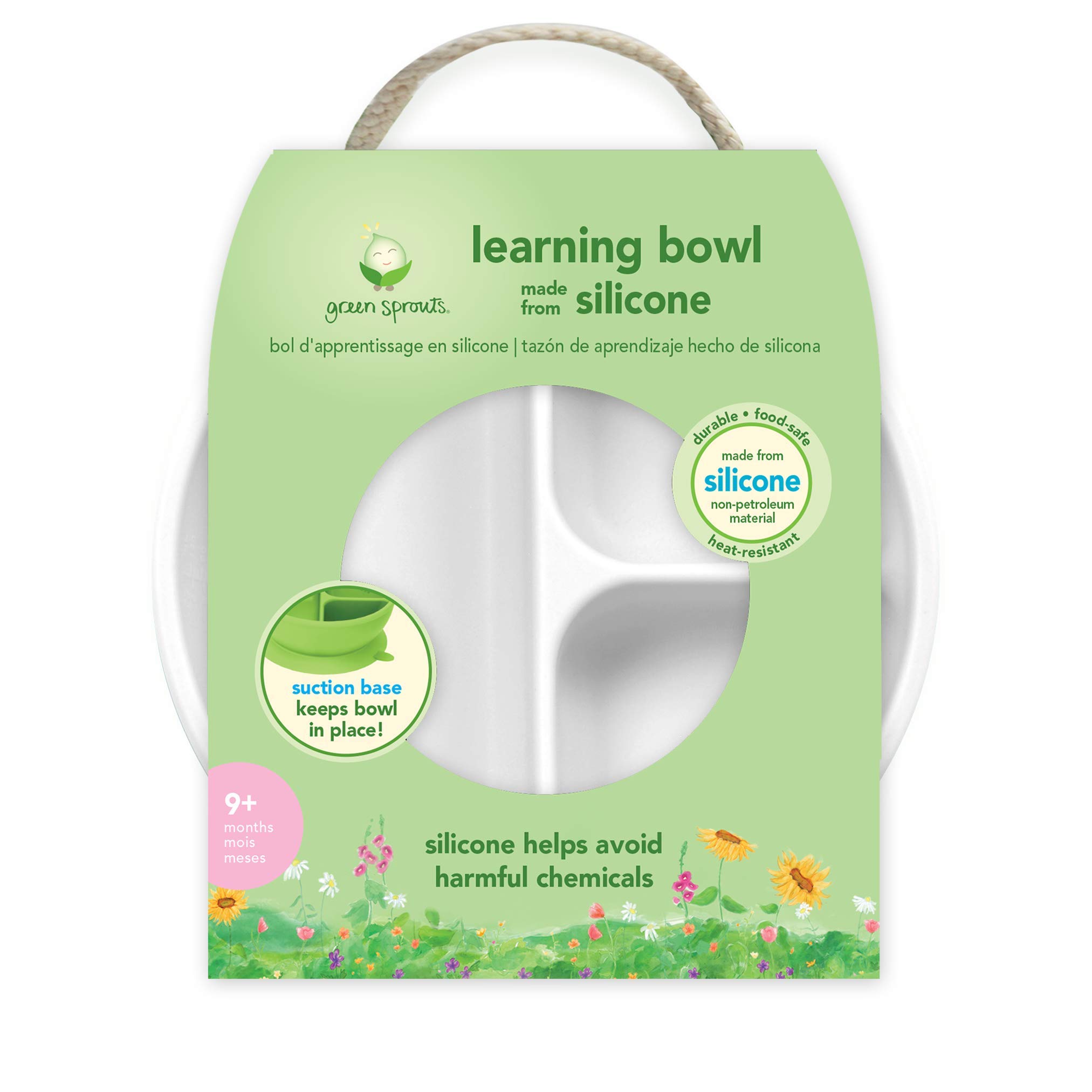 green sprouts Learning Bowl | Helps Toddler Develop Independent Eating Skills | Heat-Resistant Silicone, Suction Cup Base with Easy-Release tab, 3 Sections Marked to Measure portions, Dishwasher Safe