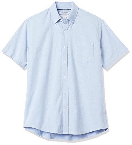 Amazon Essentials Men's Regular-Fit Short-Sleeve Pocket Oxford Shirt, Blue, X-Large