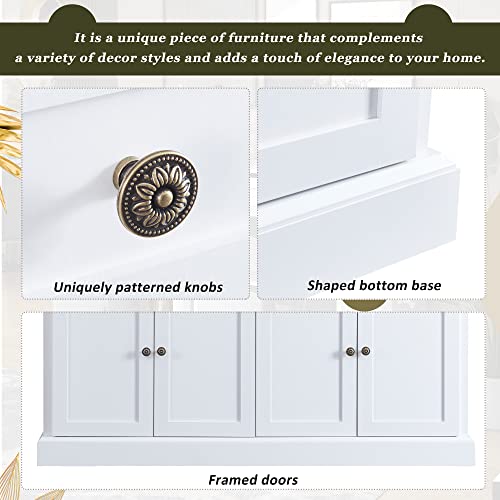 60β Large Storage Cabinet Buffet Sideboard with 2 Drawers & 4 Doors, Wood Console Table Entryway Cupboard with Adjustable Shelves, Kitchen Dining Room Living Room Furniture Organizer (White-4)