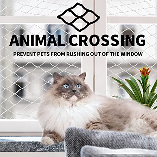 PAWISE Cat Safety Net, Cat Balcony Net Pet Anti-Fall Netting for Window Stairs,Dog Fence Nets Transparent(6m x 3m)