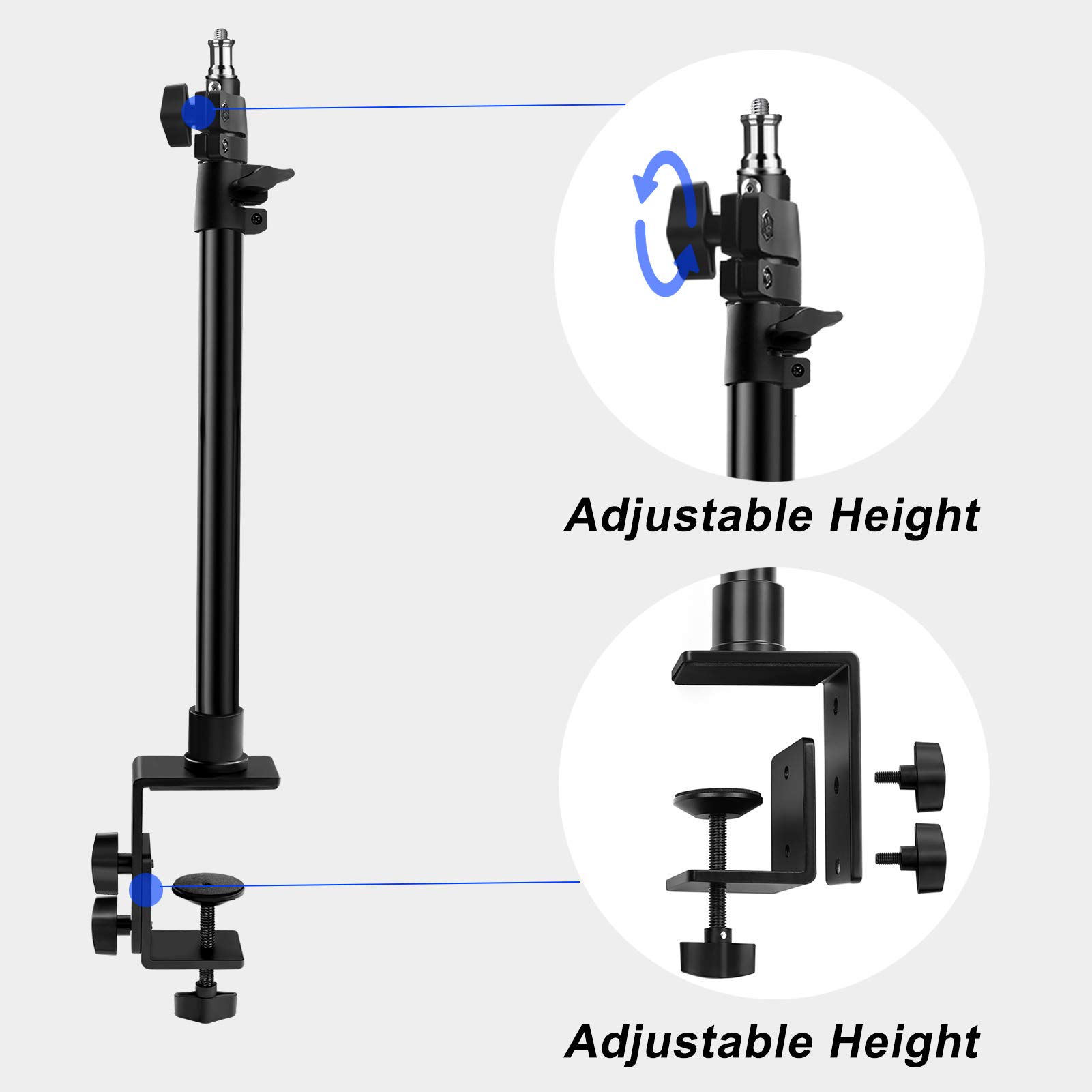 Obeamiu 2 Pack C Clamp Desk Mount Light Stand with 1/4" Ball Head and Hot Shoe Mount Adapter, 21-45 Inch Adjustable Tabletop Bracket Stand for DSLR Camera, Ring Light, Video Monitor, Microphone Webcam