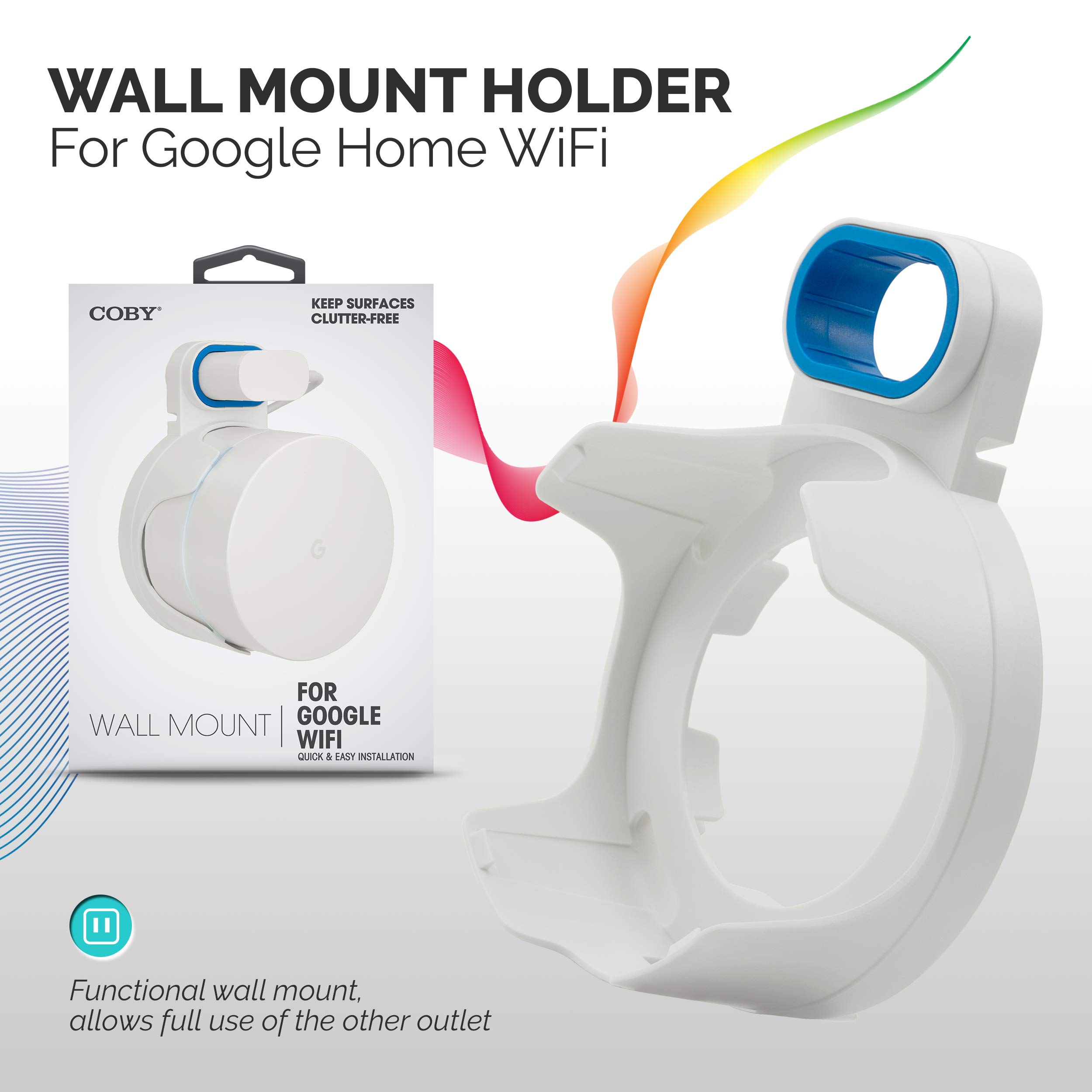 COBY WiFi Wall Outlet Mount Holder, Compact Cable Management Case, No More Tangled Cords! - White