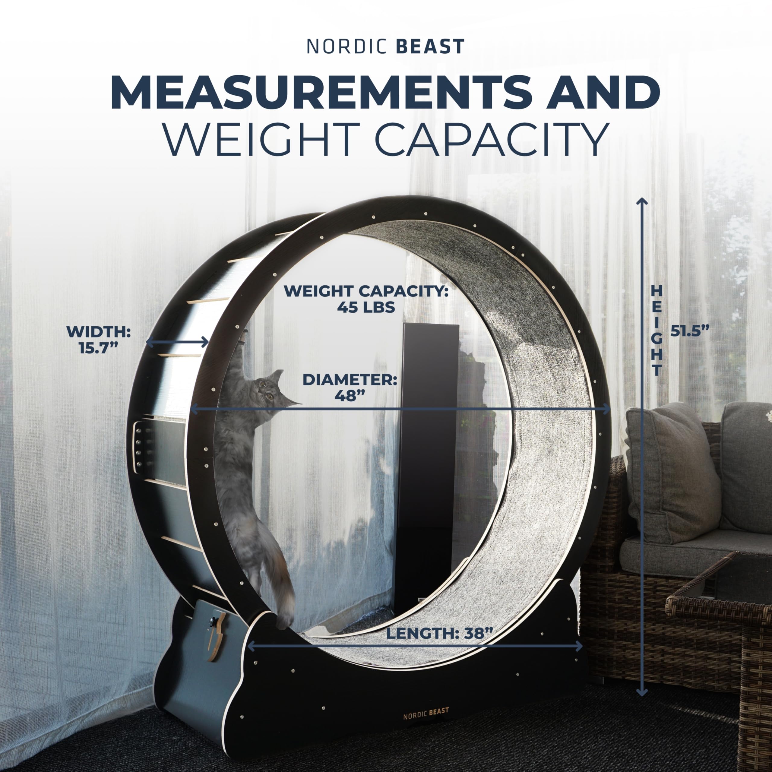 48'' Large Cat Wheel β Size Which Doesn't Negatively Affect Cat's Spine β Nordic Beast, Cat Exercise Wheel Indoor, Cat Wheels for Indoor Cats, Cat Treadmill, Cat Running Wheel, Cat Wheel Exerciser