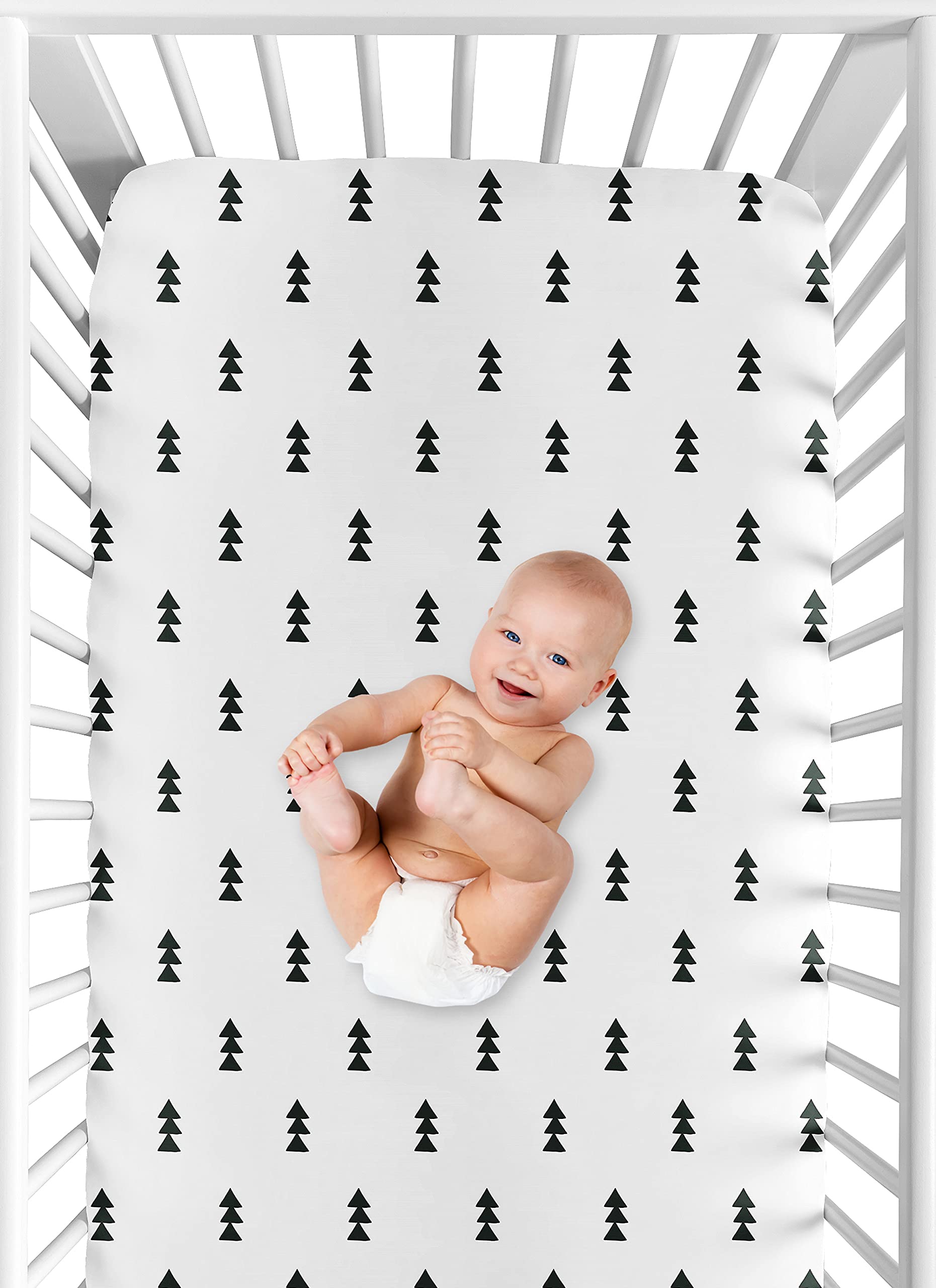 Black and White Triangle Tree Baby or Toddler Fitted Crib Sheet for Bear Mountain Watercolor Collection by Sweet Jojo Designs
