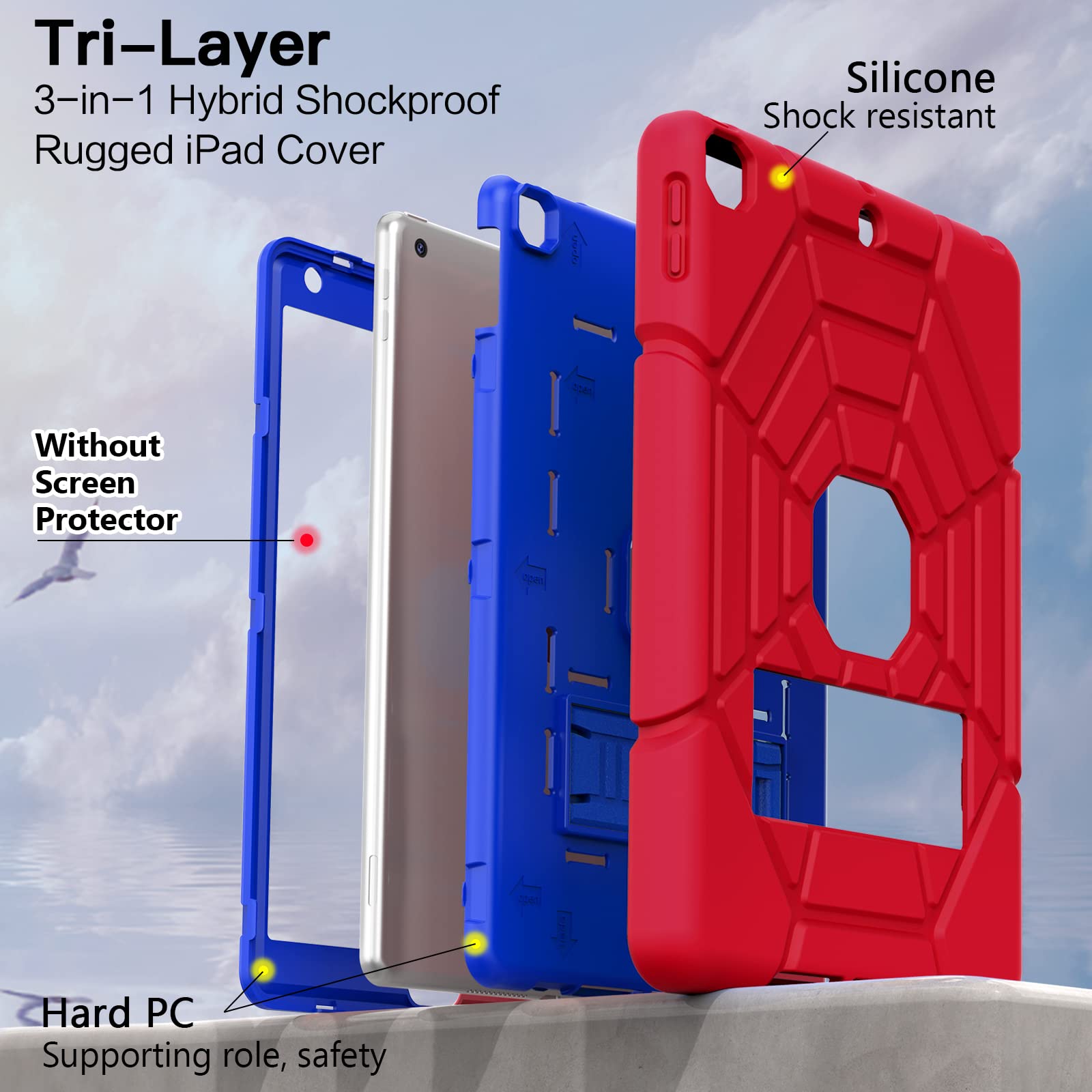 Grifobes for iPad 9th Generation Case, iPad 8th/7th Generation Case 2021/2020/2019, Heavy Duty Shockproof Rugged Protective 10.2" Cover with Stand for iPad 9 8 7 Gen 10.2 inch Kids Children Boys