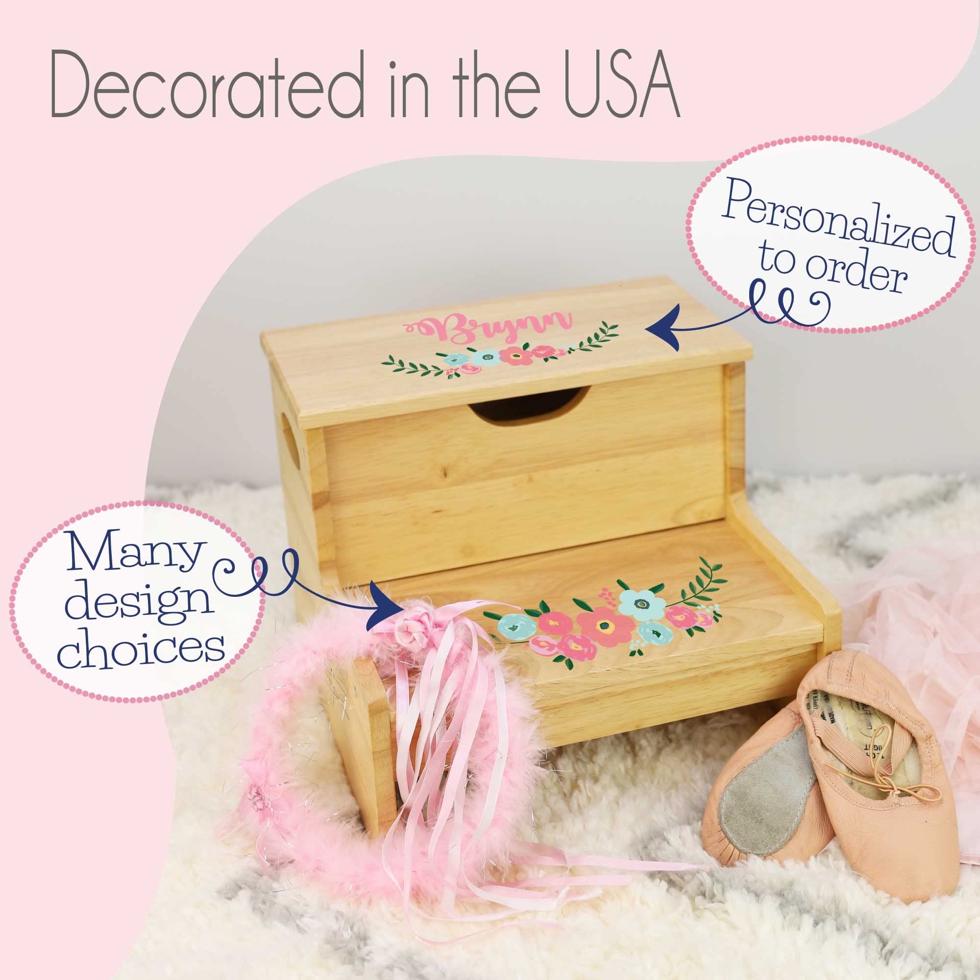Wood Storage Natural Step Stool - Peacock