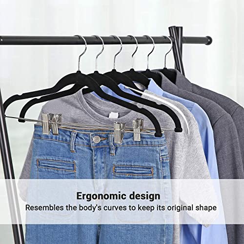 SONGMICS 30 Black Skirt Hangers Bundle with 24 Light Pink Pants Hangers, 16.7-Inch Coat Hangers with Moveable Clips, Heavy-Duty, Black and Light Pink UCRF12B30 and UCRF14PK24