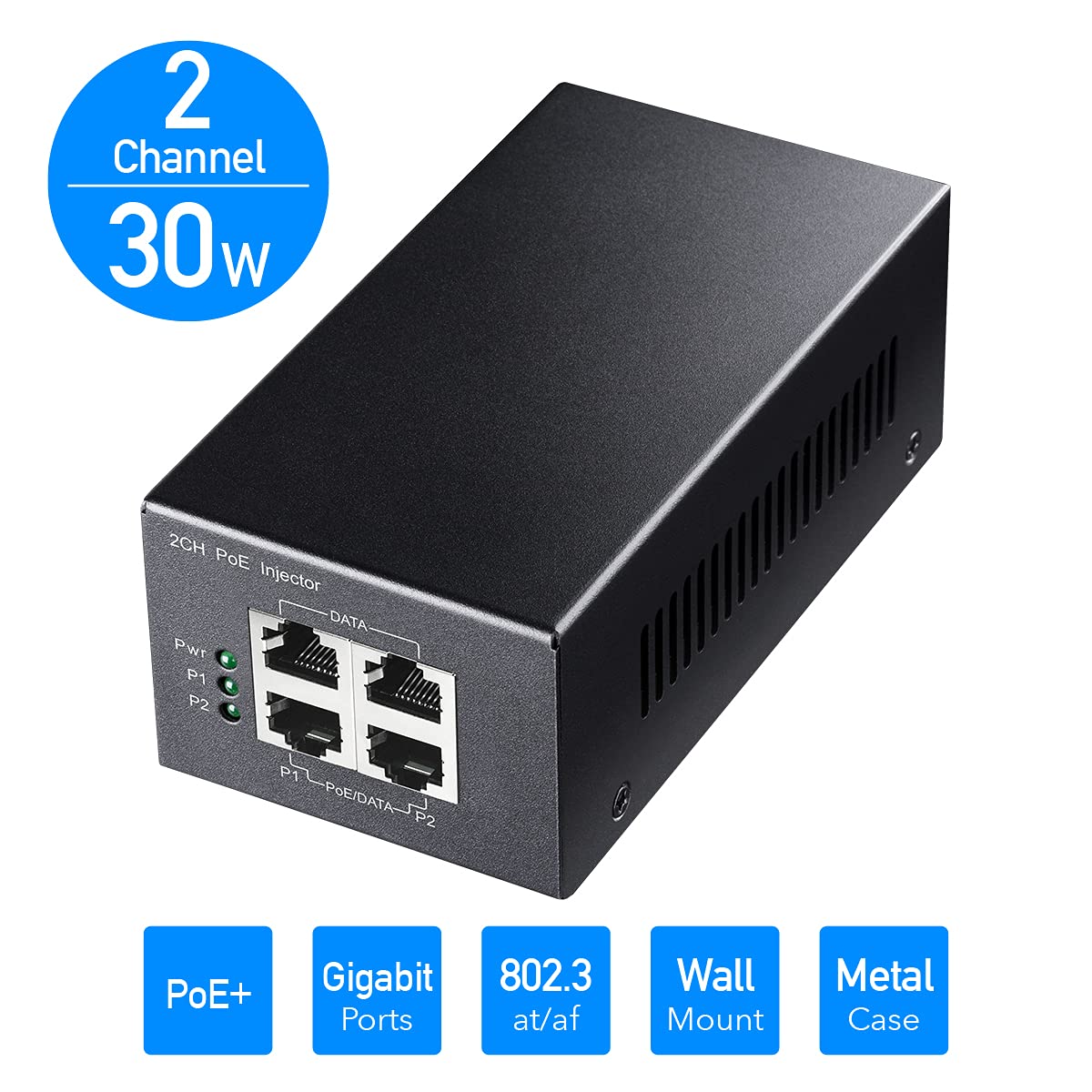 Cudy 2 Channel Gigabit PoE Injector, 10/100/1000Mbps, 2 Gigabit Input, 2 PoE Output, 2 x 30 watts PoE Adapter, Wall-Mount, Comply with 802.3at / 802.3af, 48V