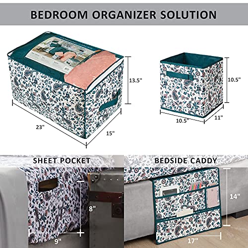 Comfort Spaces 17 Piece Bed in A Bag Comforter Set Include Sheets with 2 Side Pockets - All Season Cozy Bedding and Bedroom Organizer, College Dorm Room Essentials, Full, Henry, Teal