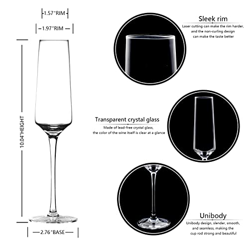 BACLIFE Champagne Flutes - Hand Blown Elegant Champagne Glasses Set of 6 - Unique Gift for Birthday,Wedding, Anniversary - Ideal for Wine Tasting,Daily Use - 7 oz, Clear