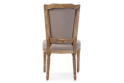 Baxton Studio Estelle Shabby Chic Rustic French Country Cottage Weathered Oak Linen Button Tufted Upholstered Dining Chair, Medium, Beige