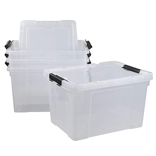 Pekky 50 Quart Clear Storage Containers/Bins with Lid,Wheels and Latching Handles, Large Rolling Storage Plastic Box Tote(4Packs)