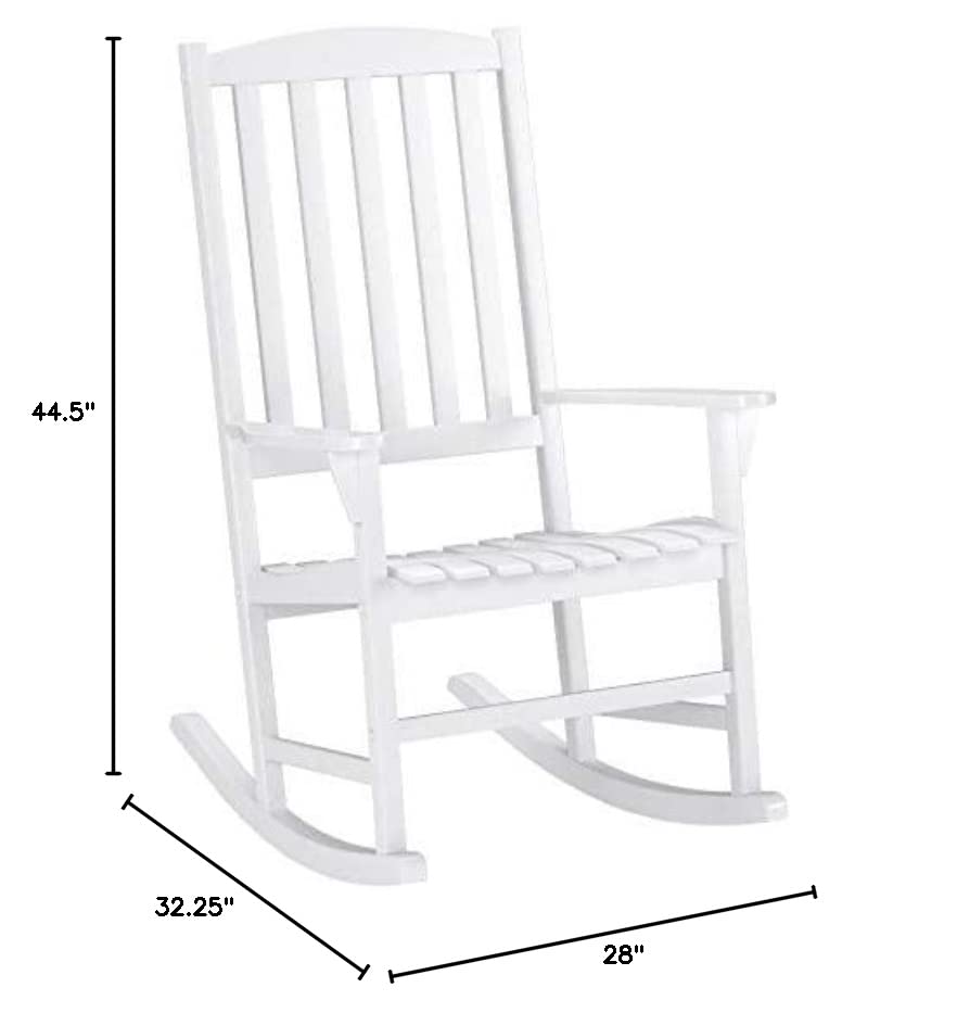 Cambridge Casual Bentley High Back Wooden Front Porch Rocking Chair for Outdoor Patio Furniture, Solid Wood, White