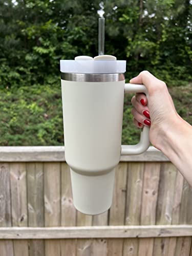 40oz Tumbler with Handle and Straw, Stanley Cup Dupes, Leak Resistant Lid, Insulated Cup, Maintains Cold, Heat, and Ice for Hours (Dune)
