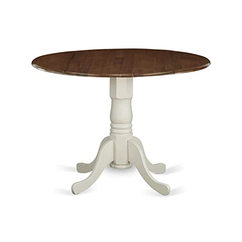 East West Furniture Wooden DMT-WLW-TP Modern Dining Table with Walnut Round Tabletop and 42 x 30-Linen White Finish