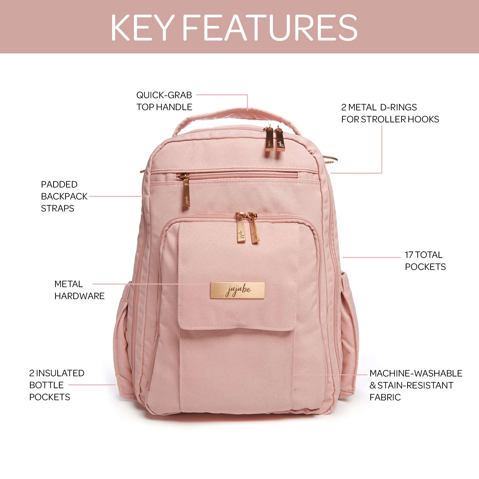 JuJuBe | Be Right Back Baby Diaper Bag Backpack - Travel Backpack for Women - Machine Washable | Blush Chromatics