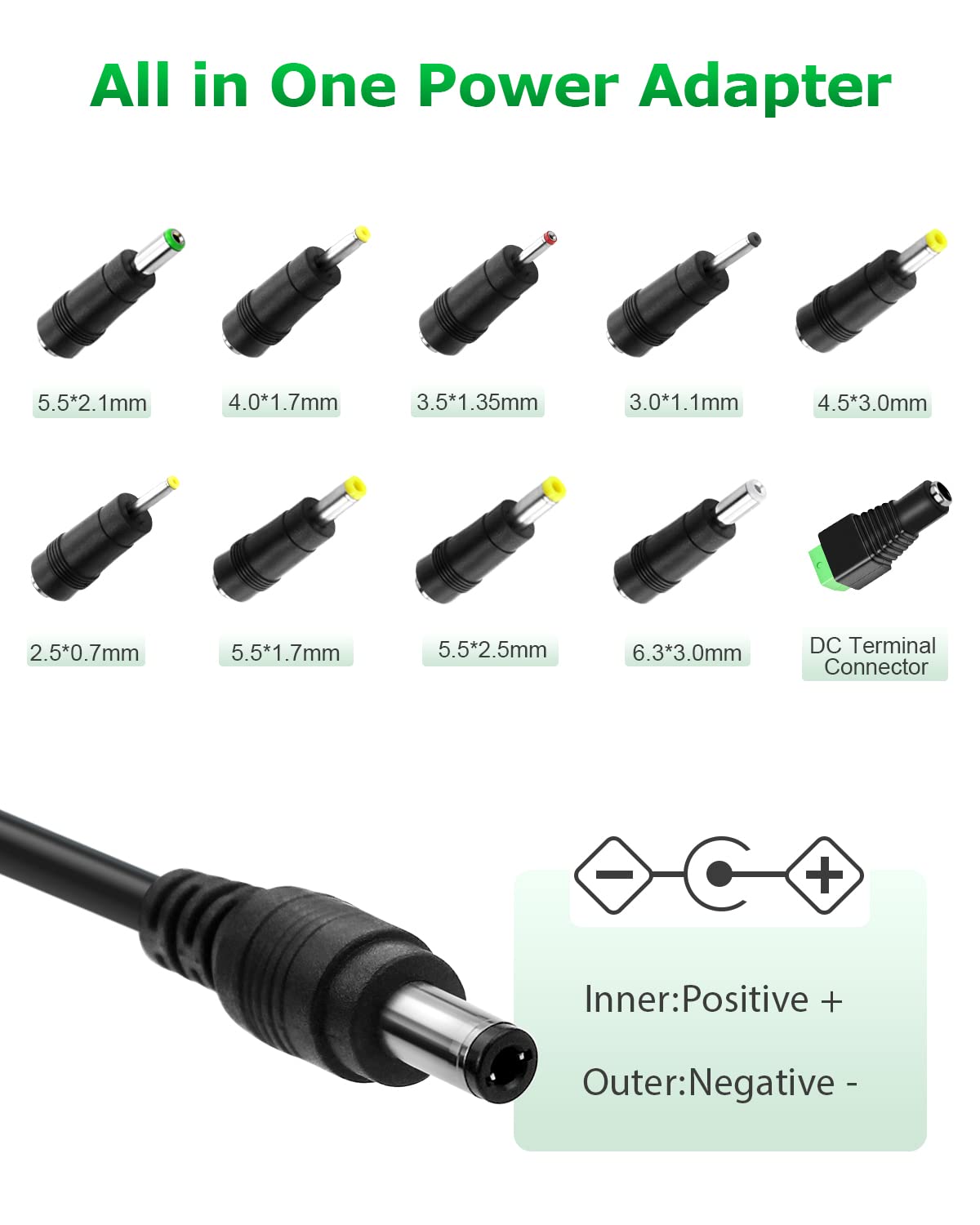 Arkare 12V 1A AC/DC Power Supply Adapter 12Volt Replacement Power Cord Wall Charger AC 100V-240V to DC 12Volt 1Amp 0.5A Transformer for Security Camera BT Speaker GPS Webcam Router Scanner with 10TIPS
