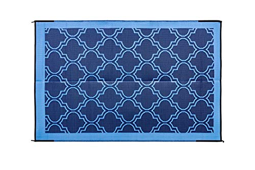 Camco 42876 6 x 9 Foot Reversible Blue Lattice Design Breathable Washable Portable Outdoor UV Coated Patio Mat Pad for Picnics, Camping, RV, Tiny Home