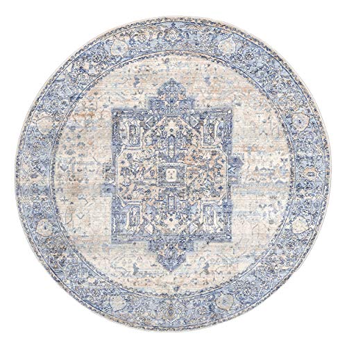 nuLOOM Harriet Vintage Medallion Fringe Area Rug, 4' x 6' Oval, Light Blue