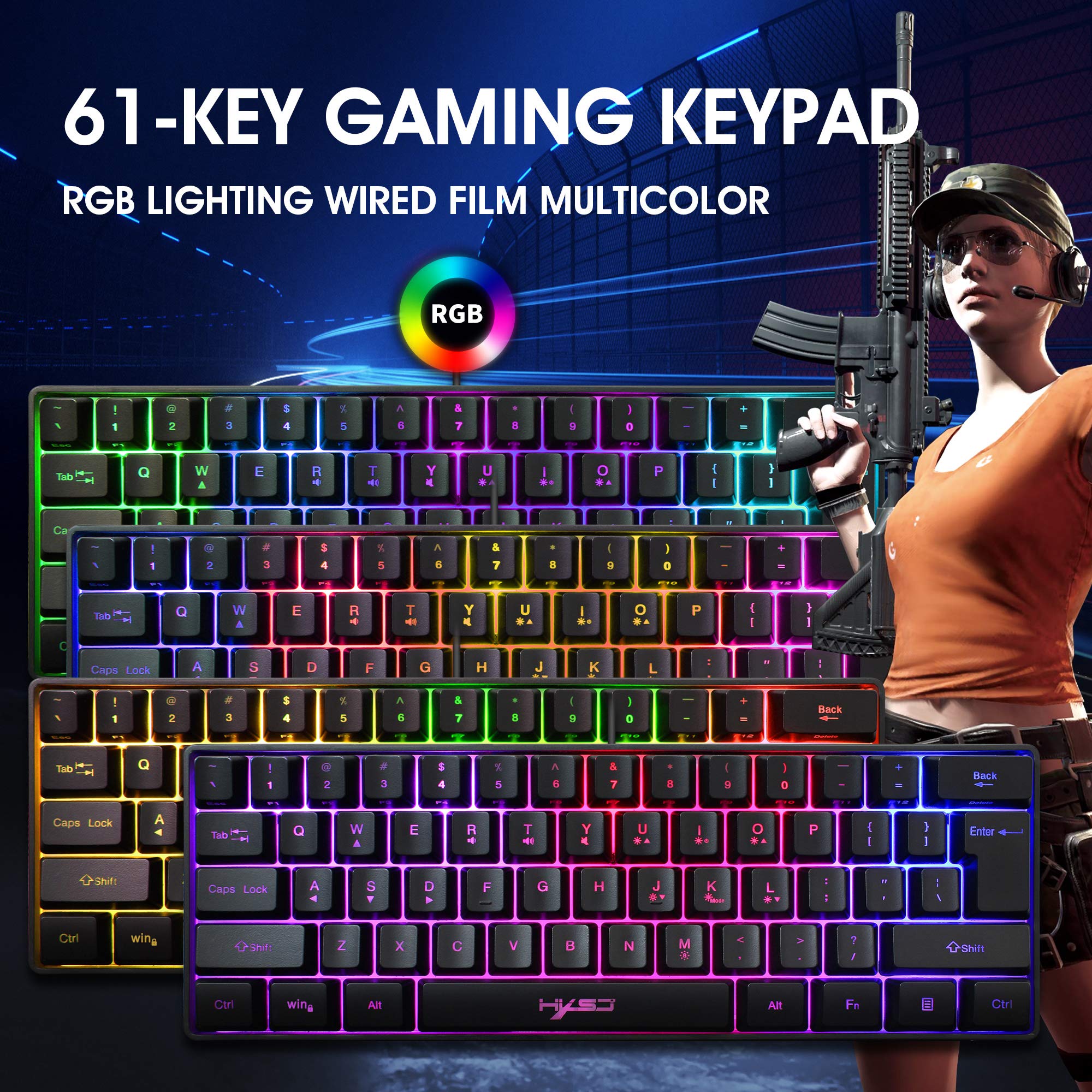SELORSS 60% Mechanical Feel Gaming Keyboard,RGB Backlit Ultra-Compact Mini Keyboard, Ergonomic Metal Plate 61 Keys Keyboard,Wired Type-C USB Waterproof for Typist Laptop PC Mac Gamer