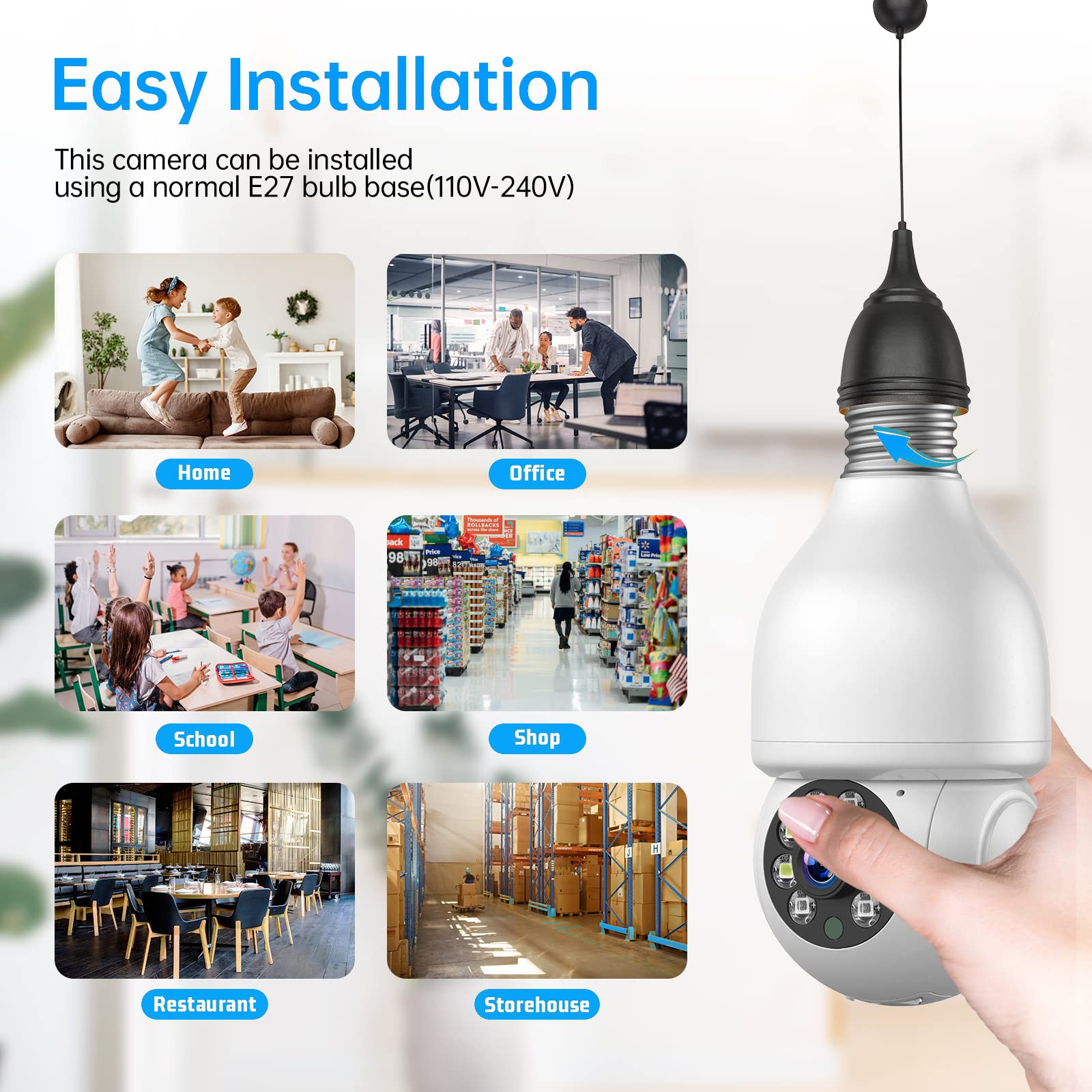 2.4GHz WiFi Light Bulb Security Camera,1080P Light Socket Camera, Outdoor Indoor Wireless Security Camera,Full Color Night Vision, TwoWay Dialogue,Motion Tracking,Alexa Support