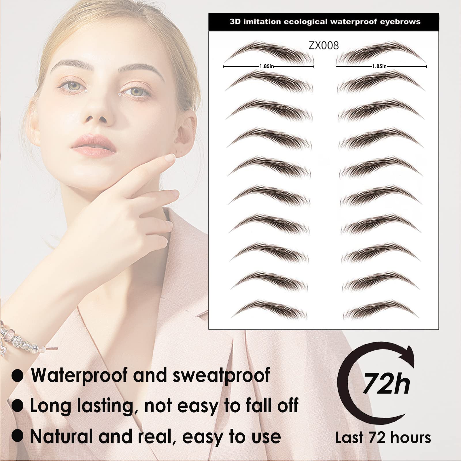 DAGEDA Brown 40 Pairs 4 PC 4D Eyebrow Transfers Stickers, Long Lasting Natural Waterproof Bionic Eyebrow Water Transfer Tattoo Eyebrow Sticker For Woman Man Makeup Tool(#ZX-008)