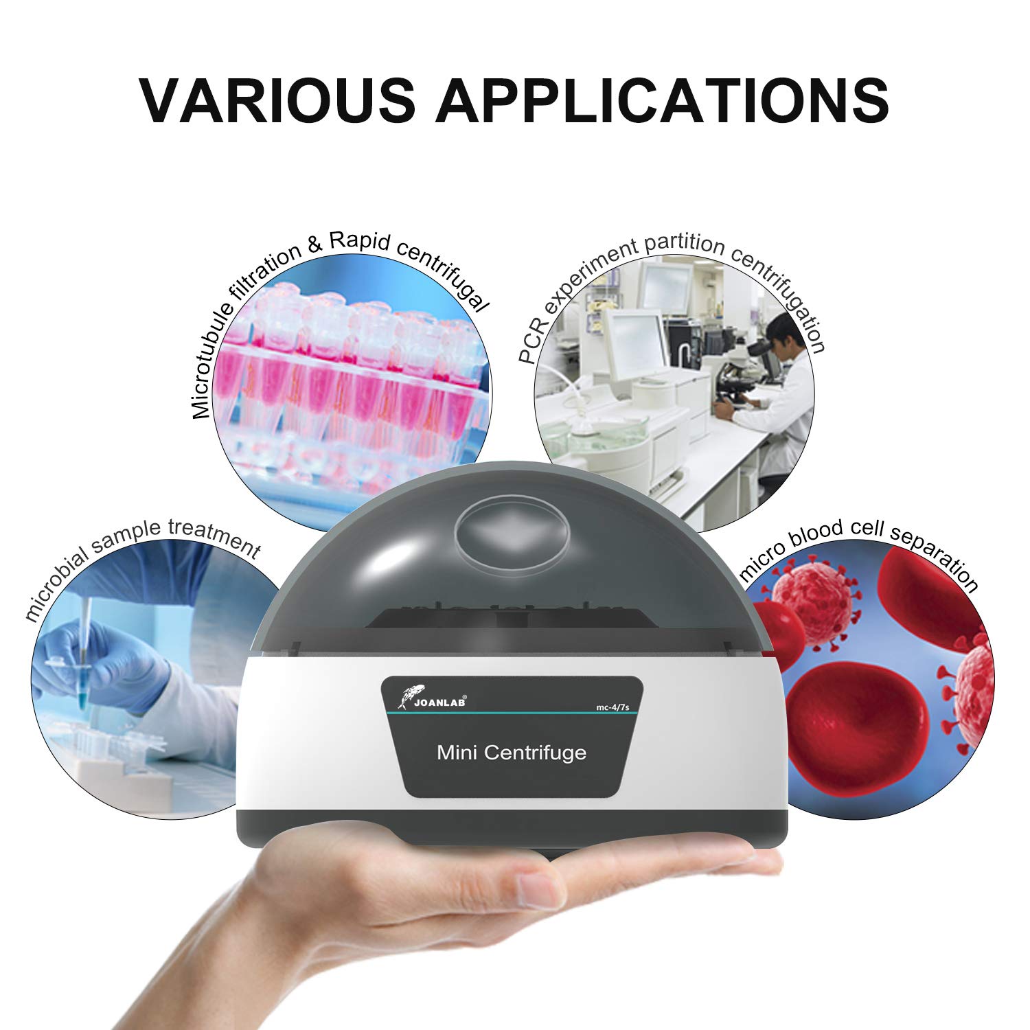 JOANLAB Mini Centrifuge Machine,4000rpm Lab Benchtop Centrifuge,2 Rotors for 0.2/0.5/1.5/2ml Micro tubex12 and 0.2ml 8/12 PCR stripex4