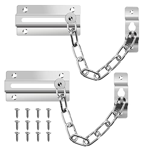 Door Chain Lock, 2 Pack Stainless Steel Chain Locks with 12 Screws, Sliver Security Thickened Chain Guard with Lock for Inside Door Kids Home Safety