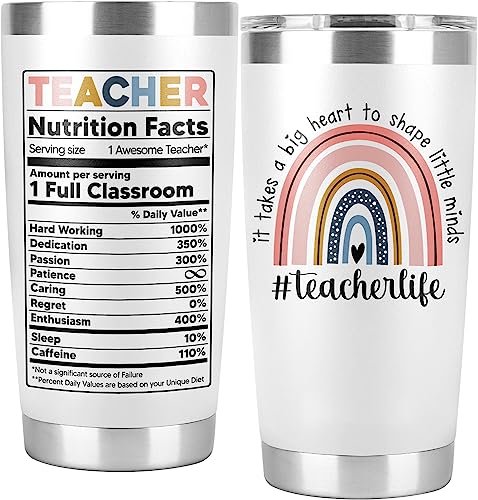 Back to School Gifts Teacher Birthday Idea, Teacher Gifts for Women Men - Teacher Appreciation Gifts, Gifts Teachers from Students, Appreciation Week - 20 Oz Tumbler Mug/Cup (White) (Teacher Life)