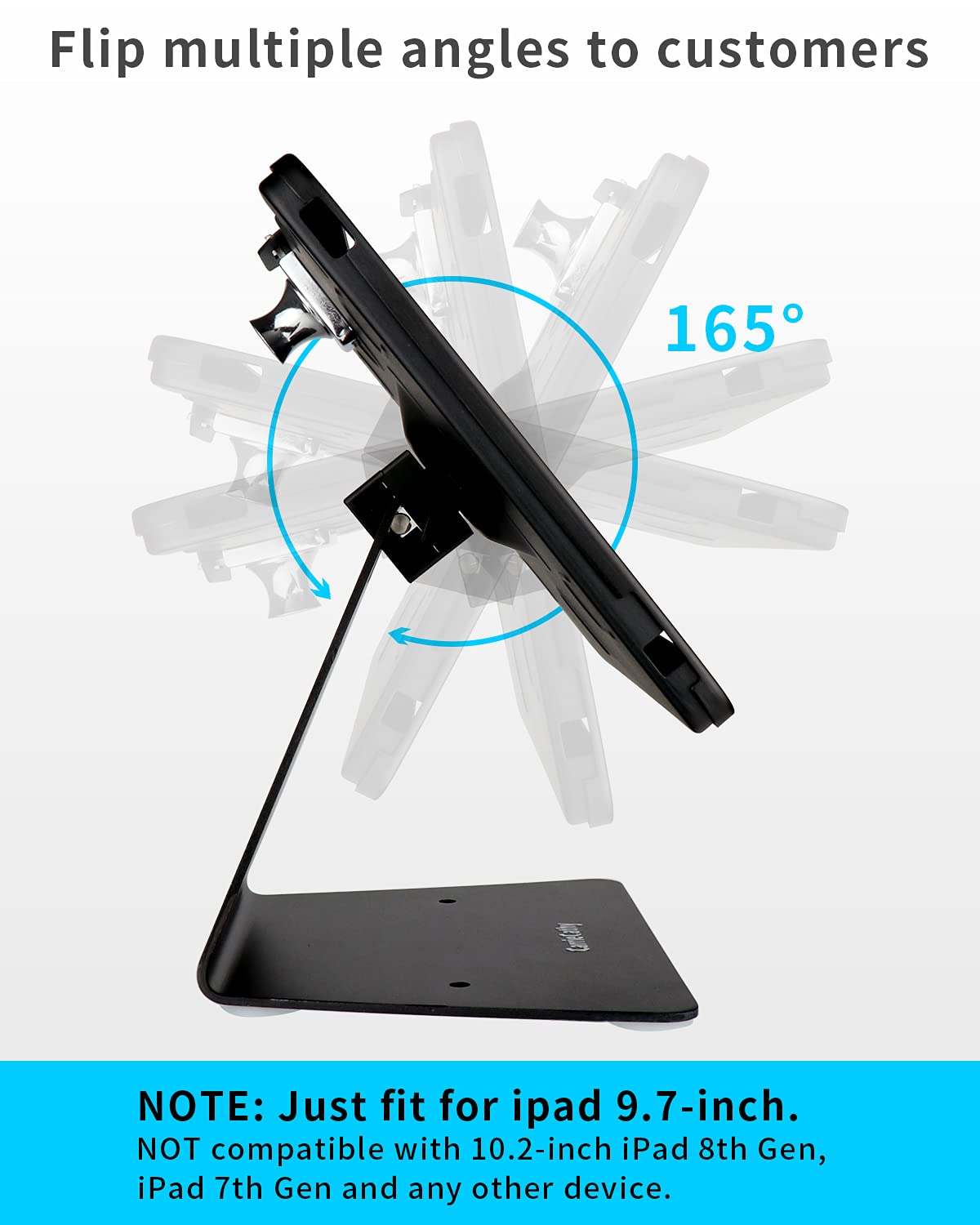 CarrieCathy Desktop Anti-Theft Security Kiosk POS Stand Holder Enclosure with Lock & Key, Compatible with iPad 2,3,4, iPad air, iPad air 2, iPad Pro 9.7", iPad 2017 & 2018, Flip & Rotate Design, Black