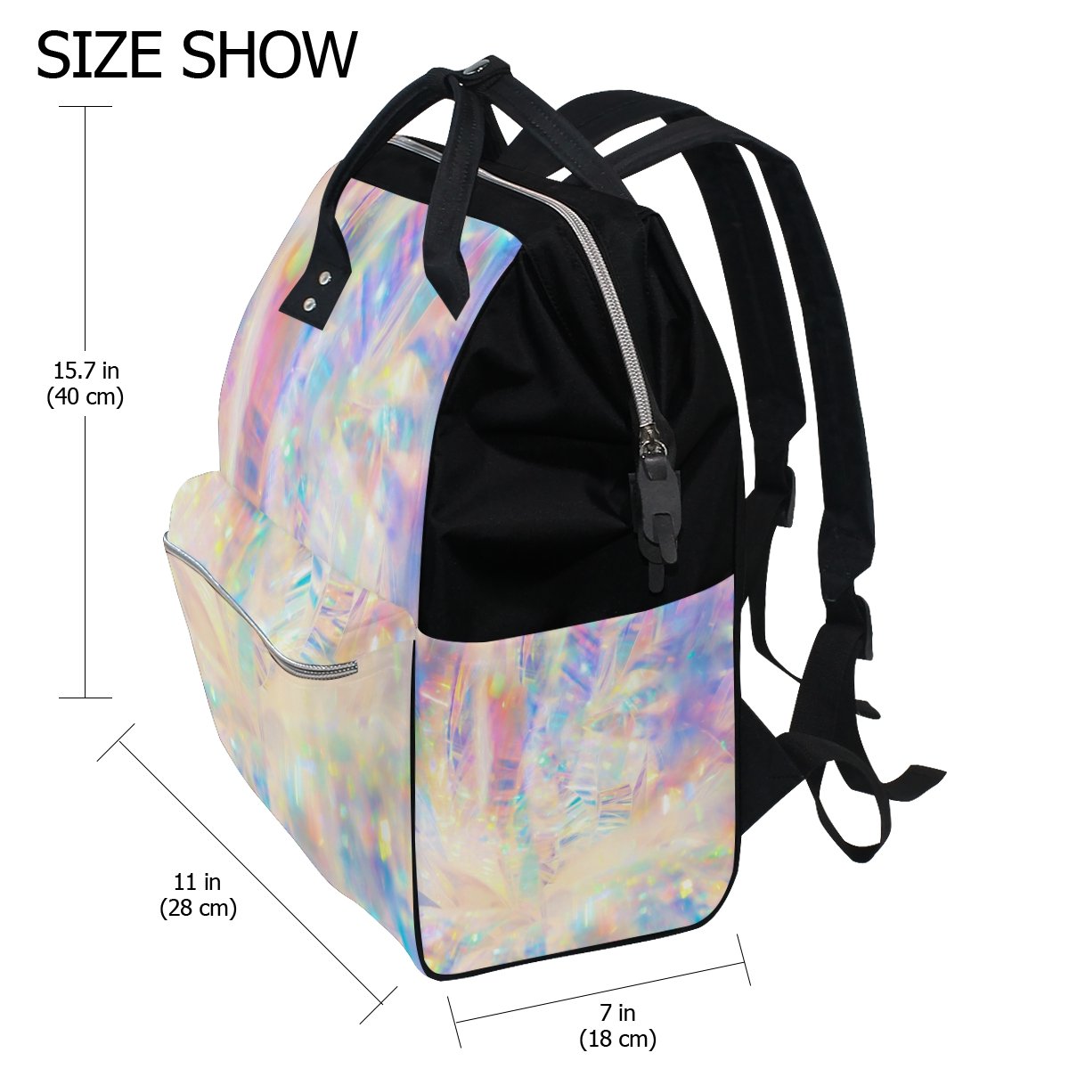 Baby Diaper Nappy Bag Travel Backpack Mommy Bag Holographic Iridescent Metallic for Mom Dad M by Top Carpenter