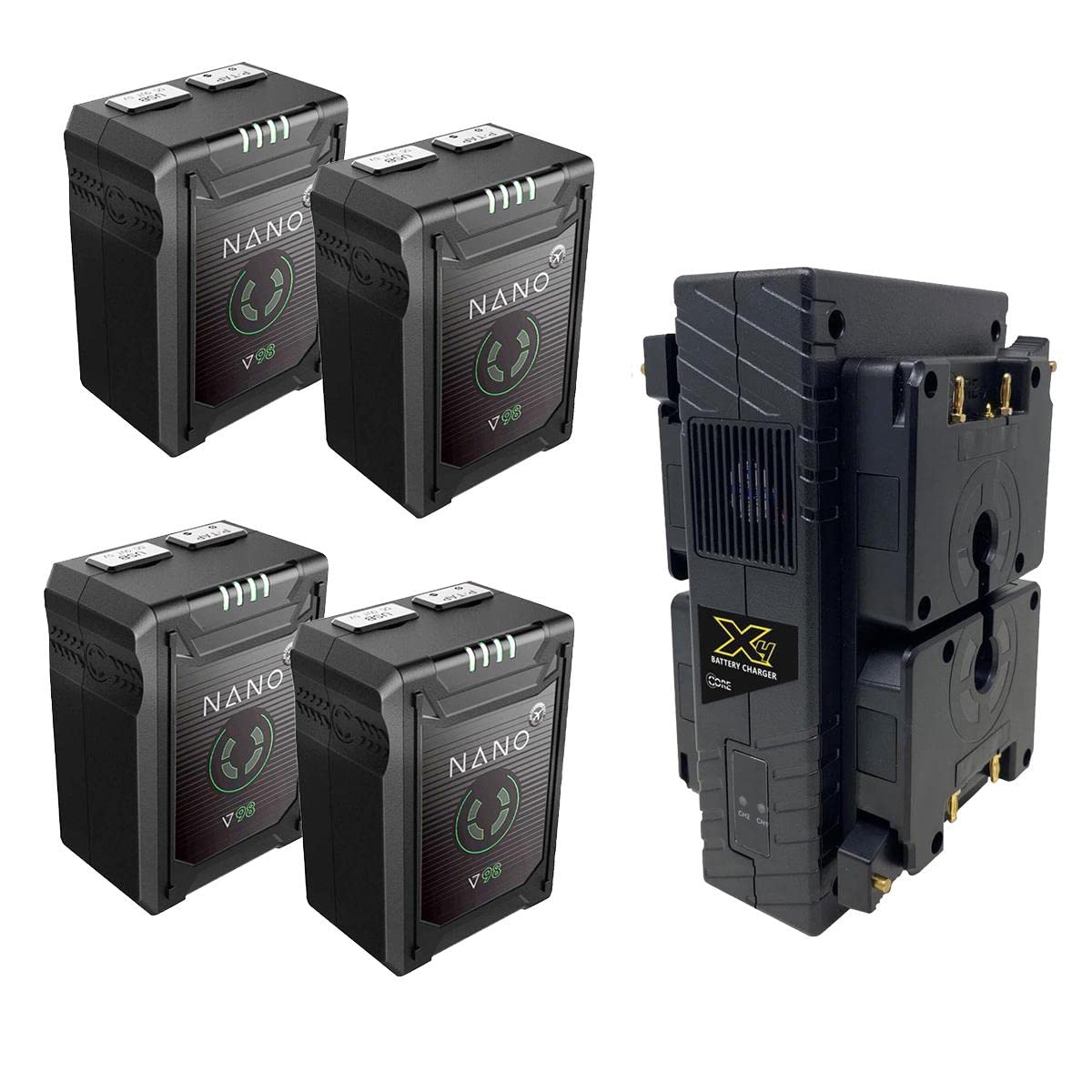 4 Pack Nano 98Wh 14.8V Micro 3-Stud Gold-Mount Smart Battery Pack with Quad Charger