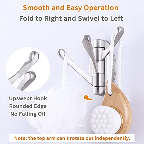 Angle Simple Folding Towel Hook Brushed Nickel, Metal 3 Arms Swivel Hook, Flexible Robe Coat Hook, Space Saving Wall Hook for Bathroom RV