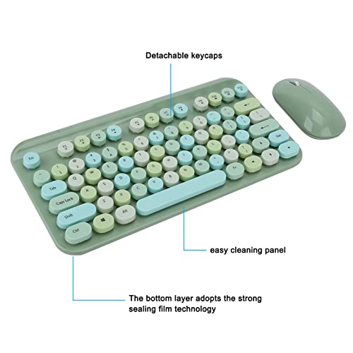 2.4GHz Wireless Keyboard Mouse, 75 Keys 12 Multimedia Key Ergonomic Design Wireless Gaming Keyboard Mouse Set for PC, Computer, Desktop (Green)