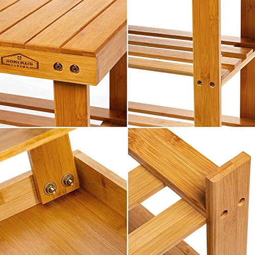 Homemaid Living Bamboo 3 Tier Shoe Rack Bench, Premium Shoe Organizer or Entryway Bench, Perfect for Shoe Cubby, Entry Bench, Bathroom Bench, Entryway Organizer, Hallway or Living Room(Natural Bamboo)