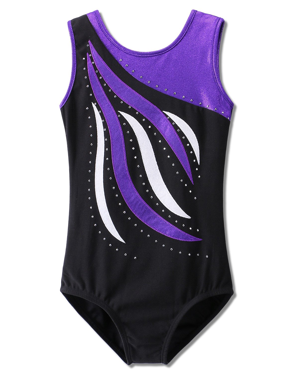 BAOHULU Leotards for Girls Gymnastics Toddler Shiny Diamond Metallic Athletic Bodysuit B179_BlackPurple_12A