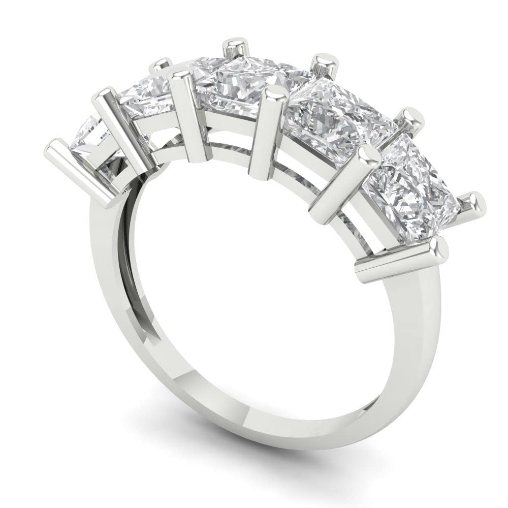 2.5 Carat Princess Cut Zircon 14k White Gold Eternity Designer Art Deco Everlasting Danity Statement Ring Band Sz 6.5
