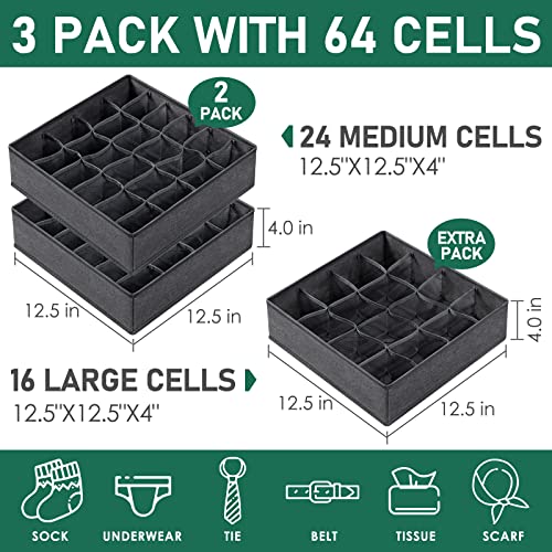 9 Pack Sock Underwear Drawer Organizer Dividers, 122 Cells Fabric Foldable Dresser Drawer Organizers for Bra, Sock, Undies, Belt, Tie, Scarf