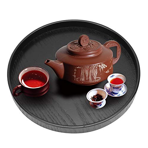 Fdit Wooden Black Round Tea Cup Tray Home Serving Plate (Black)