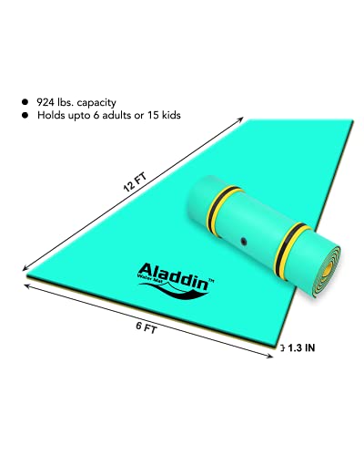ALADDIN WATER MAT 12x6 Ft, 3 Layers, Newest Model, Floating Water Pad-Mat-Island-Giant Lilly Pad for Ocean, Pools, Lakes, Rivers - (Green/Yellow)