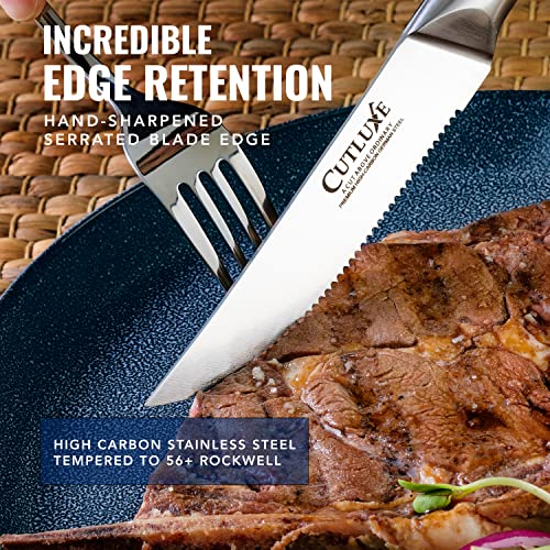 Cutluxe Steak Knives - Serrated Steak Knife Set of 4 β Forged High Carbon German Steel β Full Tang β Ergonomic Handle Design β Artisan Series