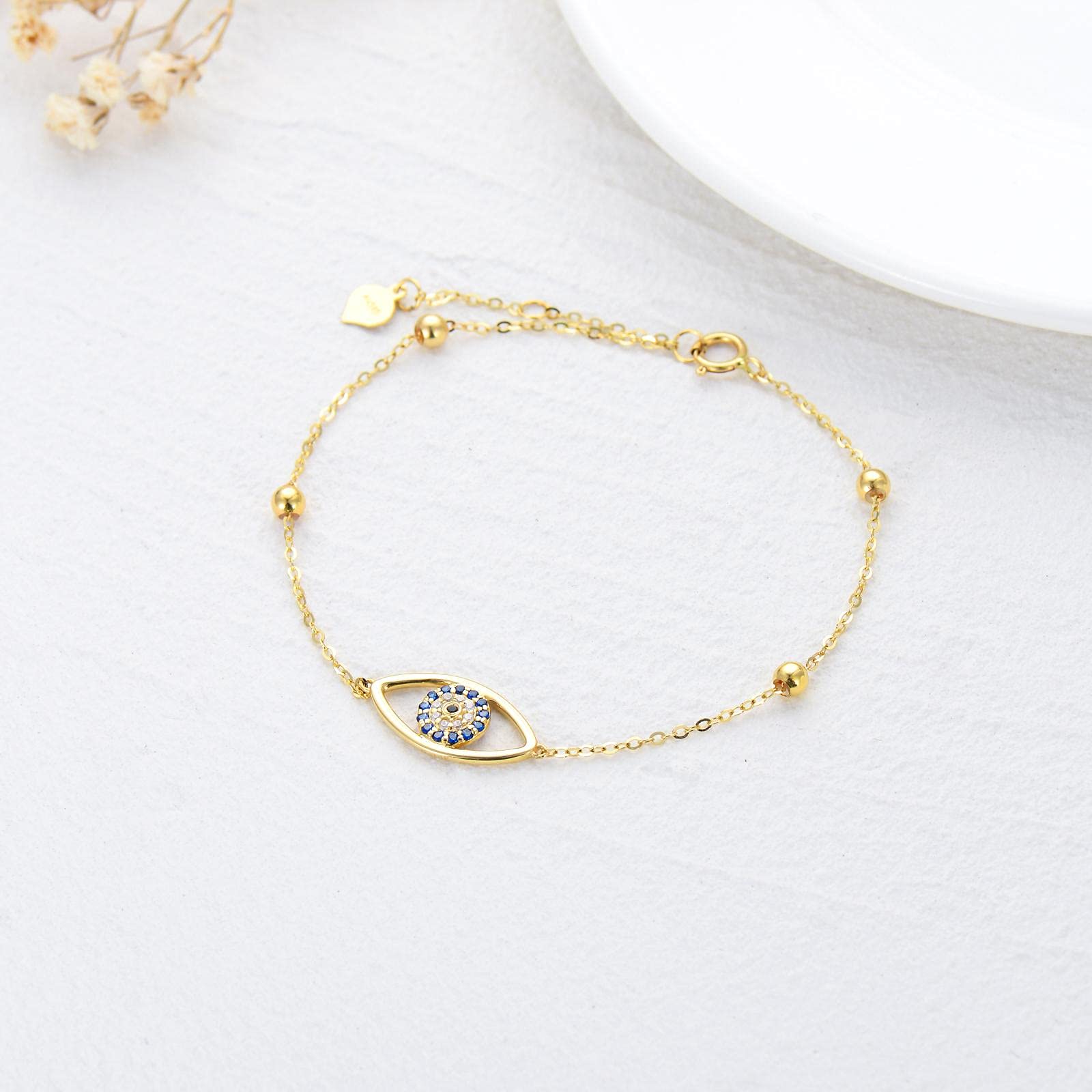 14k Solid Gold Evil Eye Bracelet 5A Cubic Zirconia Bracelet for Women 6.5"-8.5" Style 1