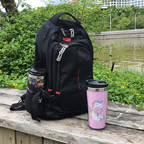 NVJUI JUFOPL Unicorn With Donut Travel Coffee Mug for Men's & Women's, With Flip Lid, Stainless Steel, Water Bottle Cup 15 oz