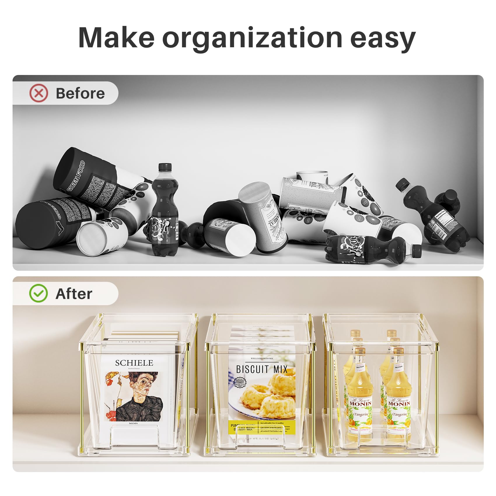 4Pack Large Stackable Kitchen Storage Drawers Multi-purpose under Sink Acrylic Drawers Organizers Clear Drawer Organizers Bins with Handles for Bathroom Kitchen Pantry