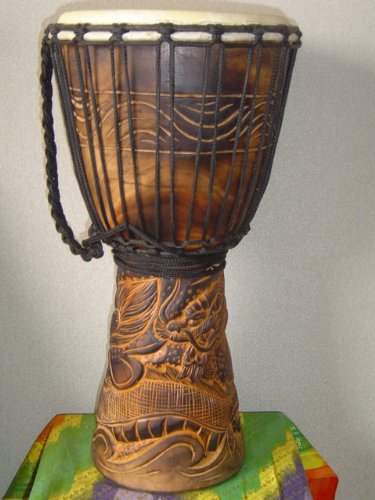 20" DRAGONS (M21) Handmade Deep Carved Djembe Bongo Drum with Free Cover