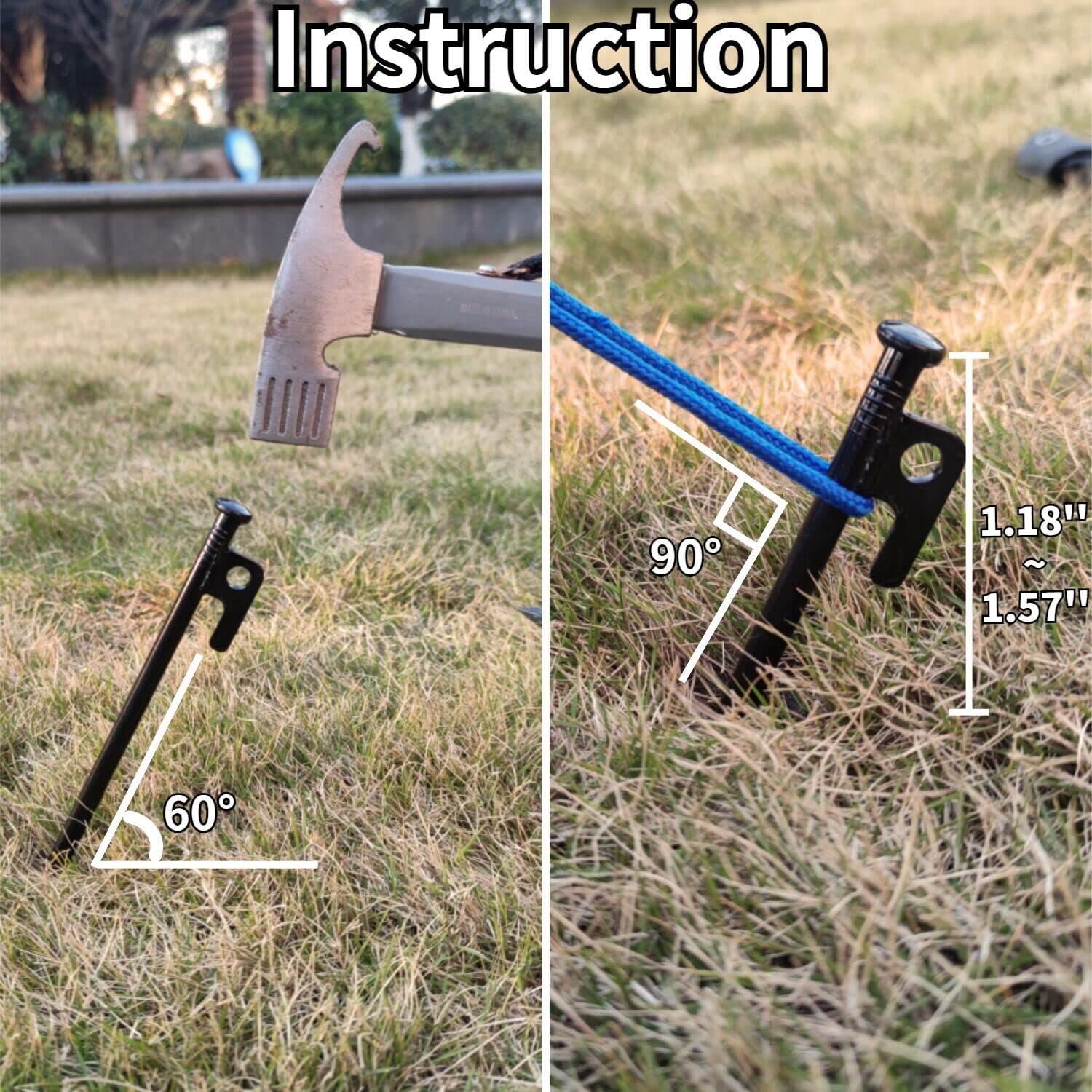 16inch 10 Packs Tent Stakes Heavy Duty Steel Large Tent Pegs for Camping Unbreakable Inflexible Extra Long Windproof