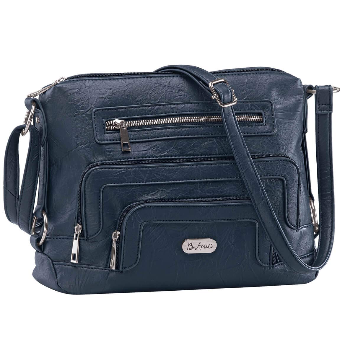 B.AmiciTM Margot Westhampton Organizer Hobo, Leather Exterior, Built-In Wallet Pocket, Over The Shoulder/Crossbody Bag, Women’s, Gray Design – Measures 12" Wide x 9" High x 3" Deep