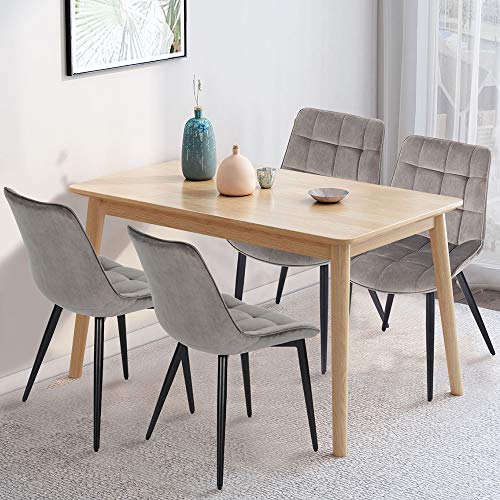 HOMHUM Dining Chairs Set of 2, Velvet Leisure Upholstered Modern Chair with Metal Legs for Kitchen Living Room,Gray