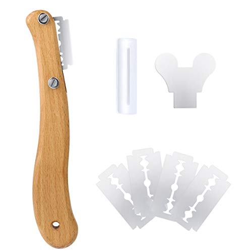 Healeved Van with Wooden Handle, Bread Baker Turning Tool, Bread Slicer Cake Cutter, Dough Maker Cutting Tool, Acid Dough Bread Knife with Plastic Protector Cover 5 Blades