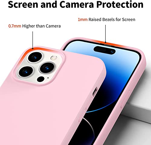 Amytor Designed for iPhone 14 Pro Max Case, Silicone Ultra Slim Shockproof Phone Case with Soft Anti-Scratch Microfiber Lining, [Enhanced Camera Protection] 6.7 inch (Pink)
